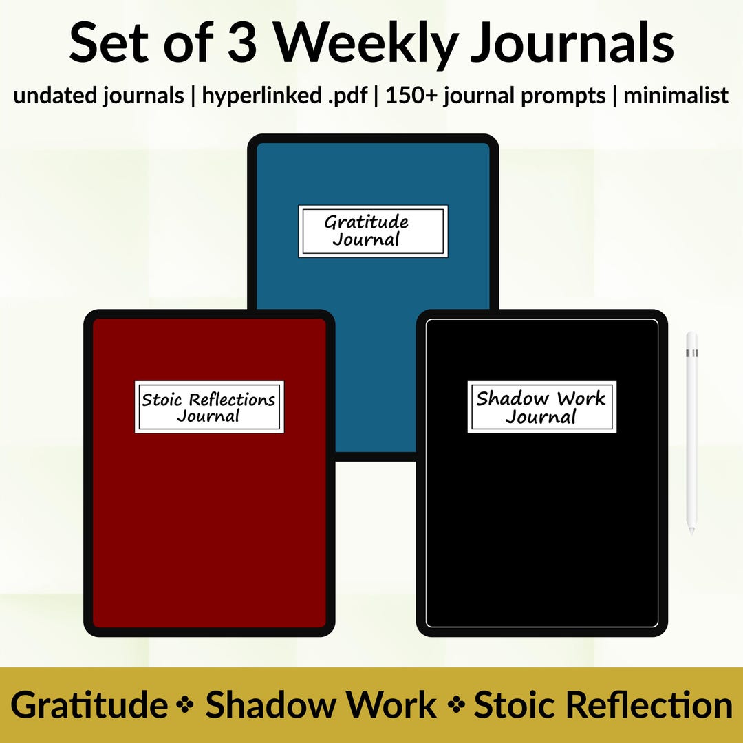 3 Weekly Journals - Undated Digital Journal Files: Gratitude - Shadow ...