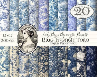 Vintage Black French Toile Digital Paper Pack – 20 Printable 12x12 ...