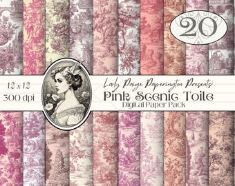 Vintage Black French Toile Digital Paper Pack – 20 Printable 12x12 ...