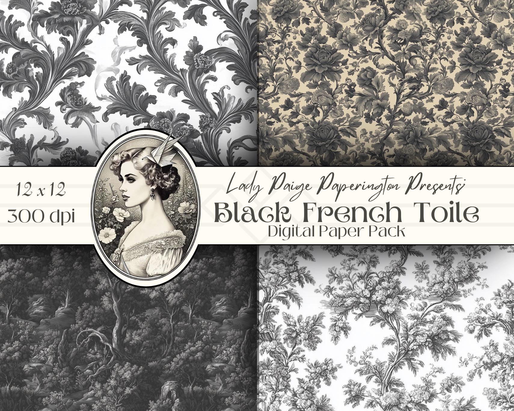 Vintage Black French Toile Digital Paper Pack – 20 Printable 12x12 ...