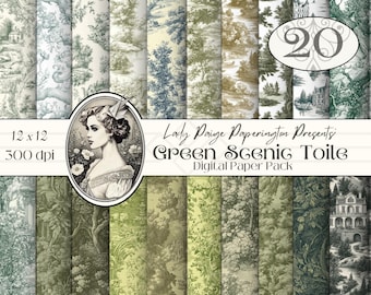 Vintage Black French Toile Digital Paper Pack – 20 Printable 12x12 ...