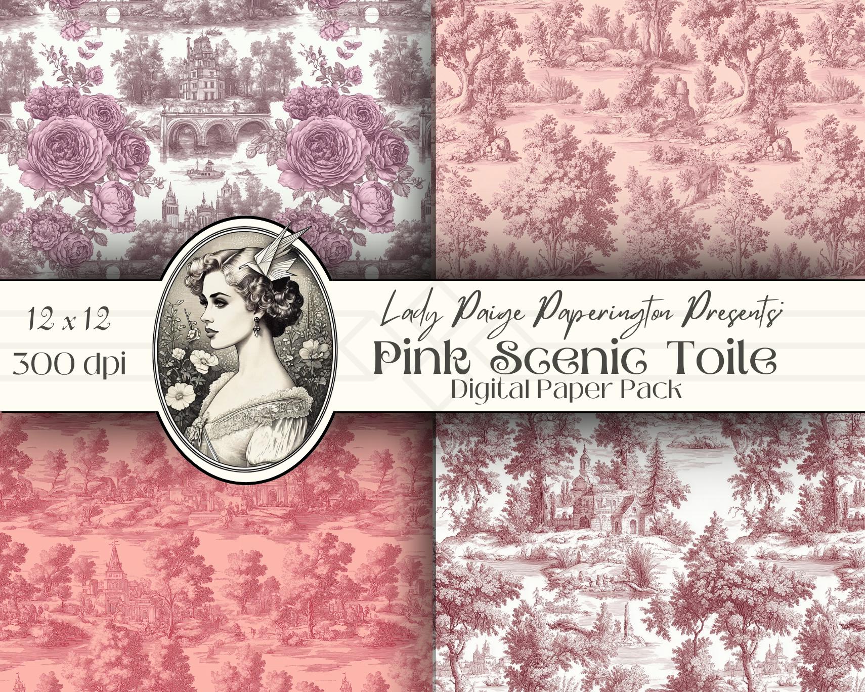 Vintage Pink Scenic French Toile Digital Paper Pack – 20 Printable ...