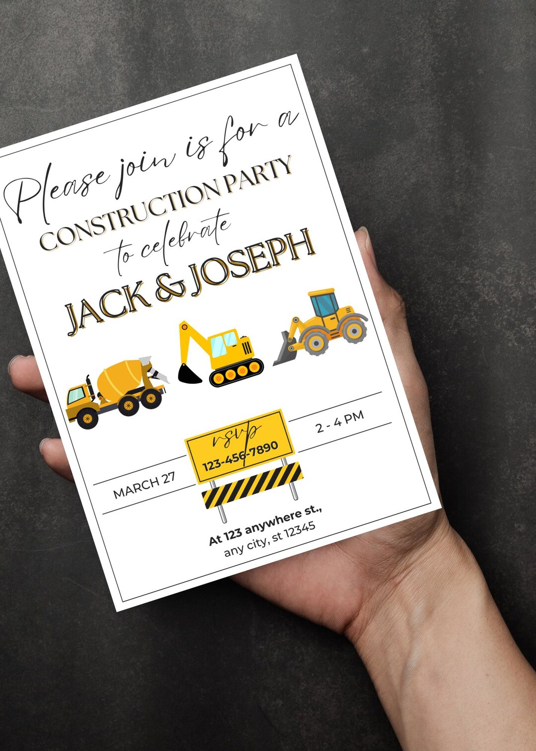 EDITABLE Birthday Party Invitation Construction Party Tractors Tools ...