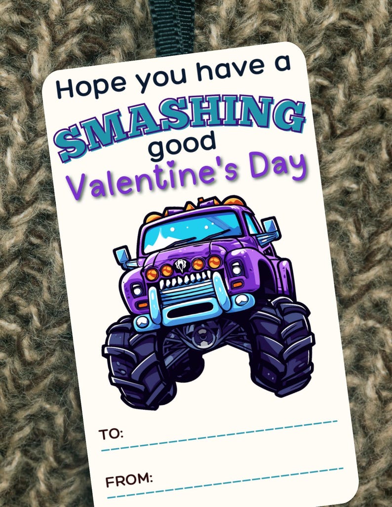 EDITABLE Valentines Day Tag Classroom Party Tags Monster Truck Theme ...