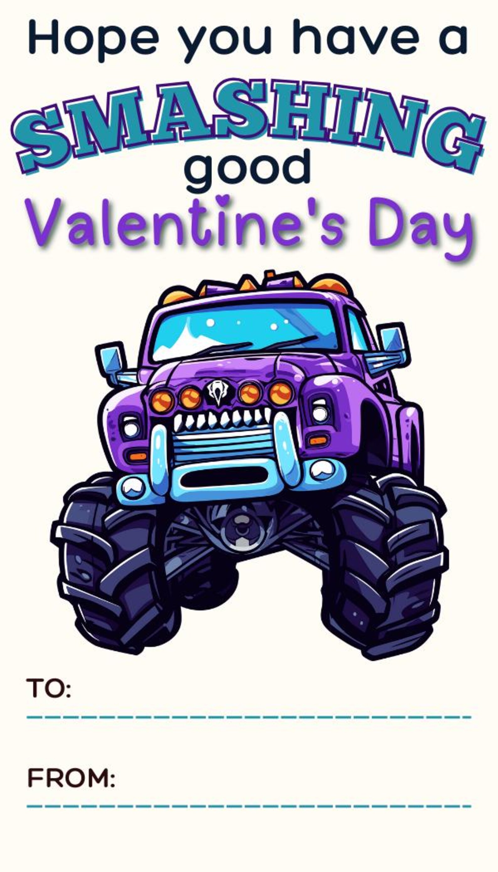EDITABLE Valentines Day Tag Classroom Party Tags Monster Truck Theme ...