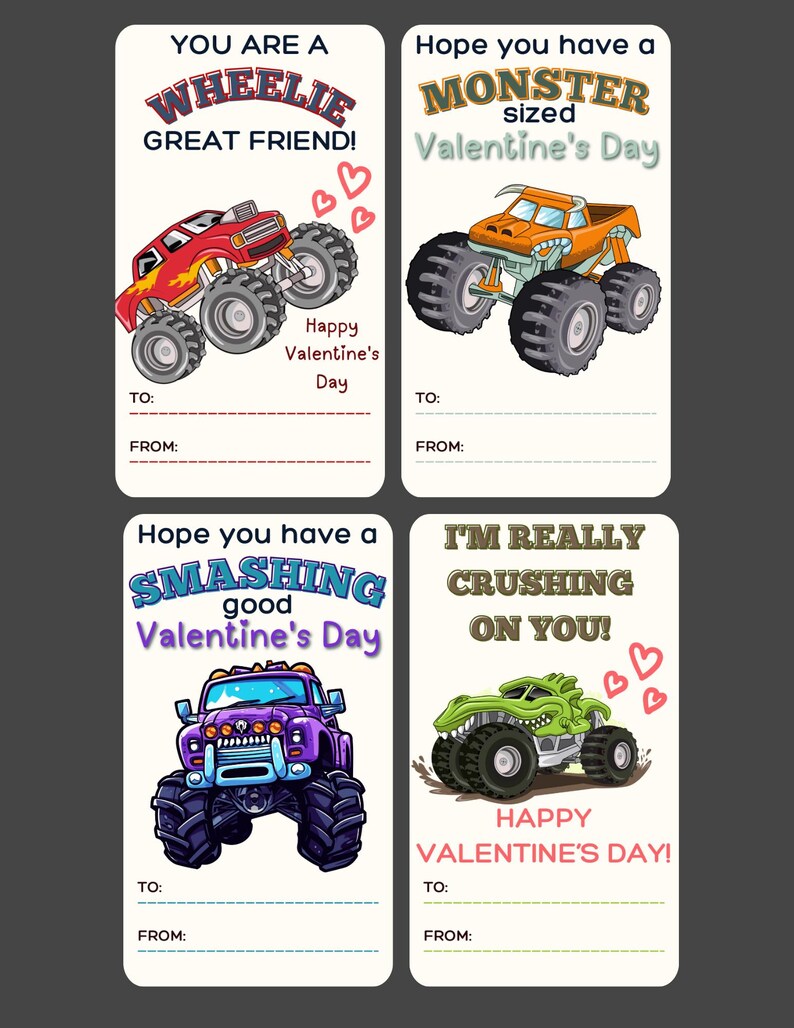 EDITABLE Valentines Day Tag Classroom Party Tags Monster Truck Theme ...