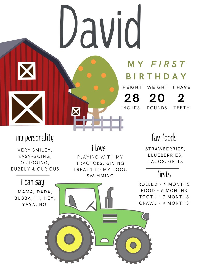 EDITABLE First Birthday Milestone Sign, Farm 1st Birthday Milestone ...