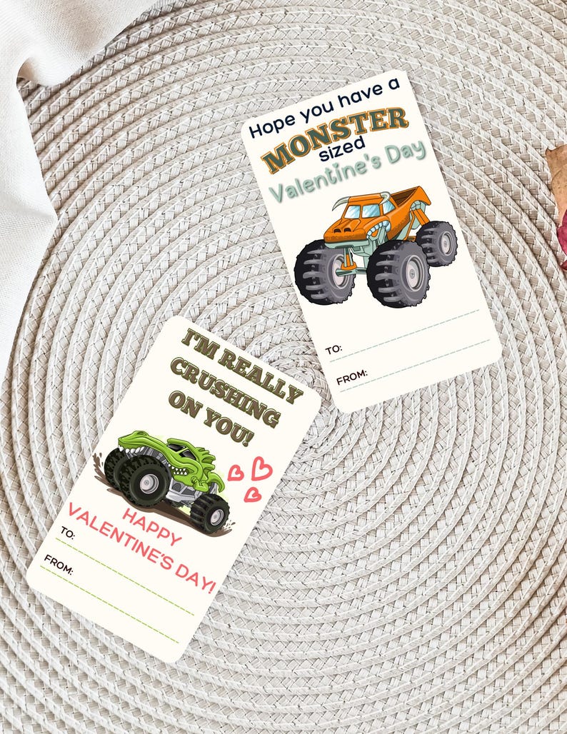 EDITABLE Valentines Day Tag Classroom Party Tags Monster Truck Theme ...