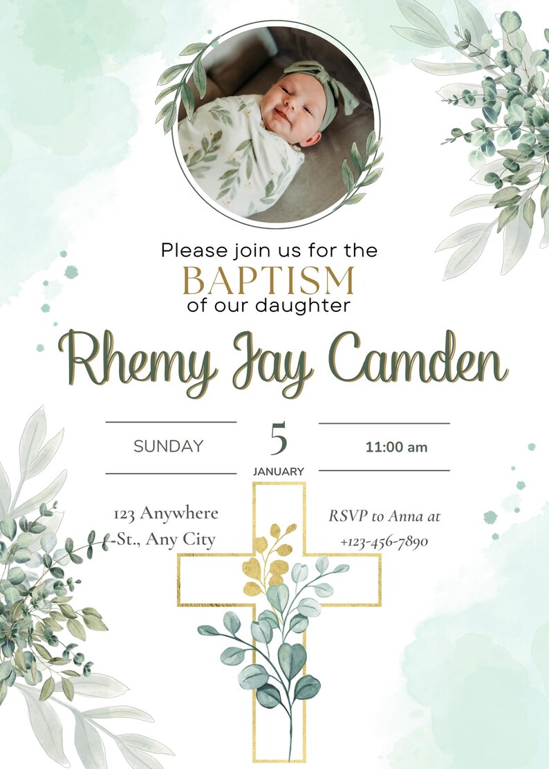 EDITABLE Baptism Invitation Christening Invitation Dedication Cross ...