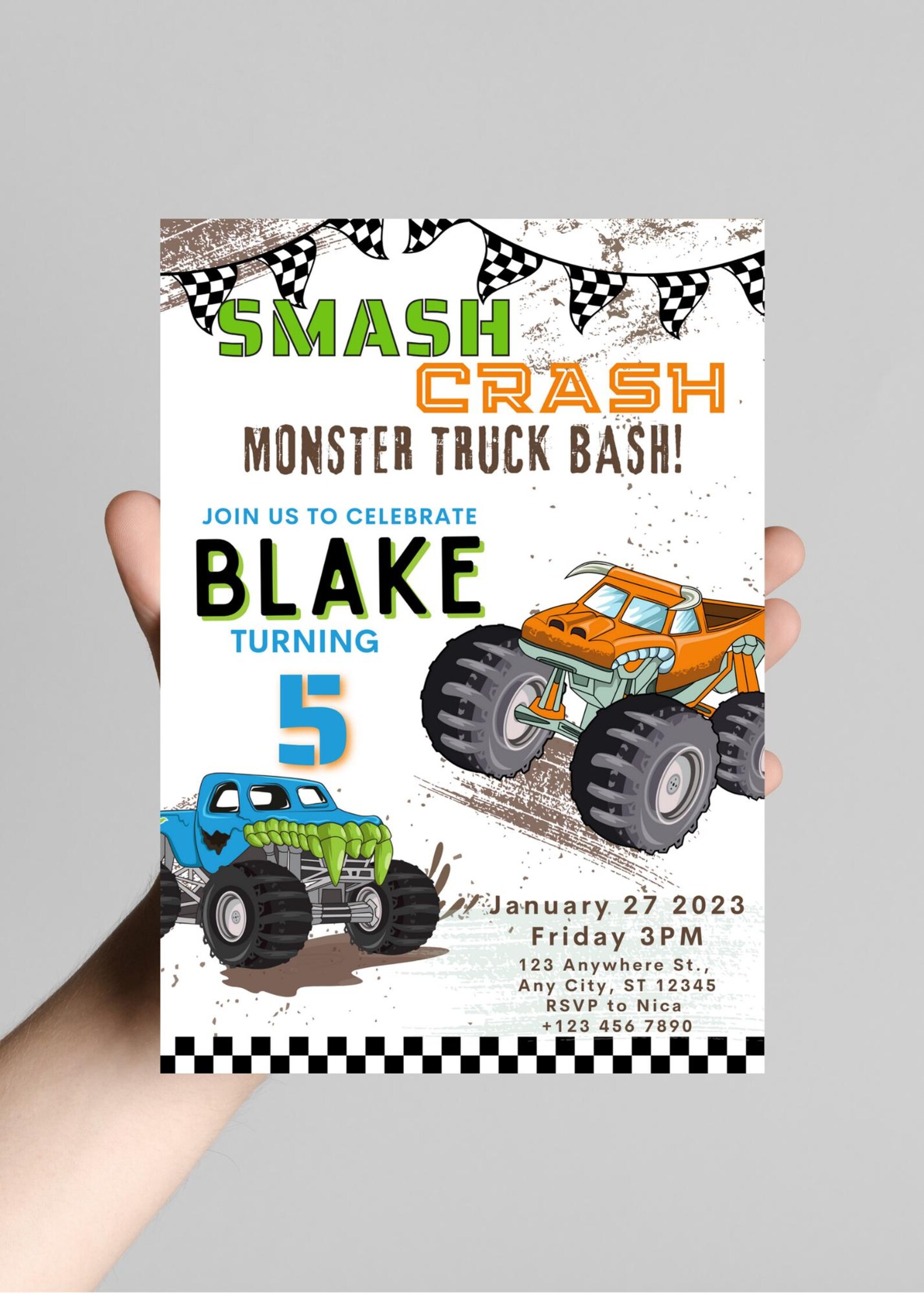 EDITABLE Birthday Party Invitation | Monster Truck Party | Smash Crash ...