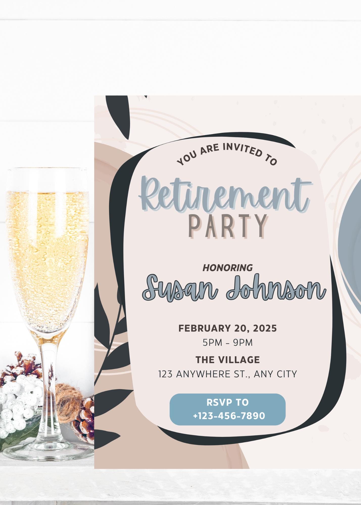 Editable Retirement Party Invitation: Modern Boho Template (DIY ...