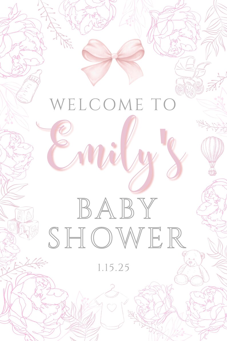 EDITABLE Bridal/ Baby Shower Entrance Sign | Bride | Baby | Pink Bow ...