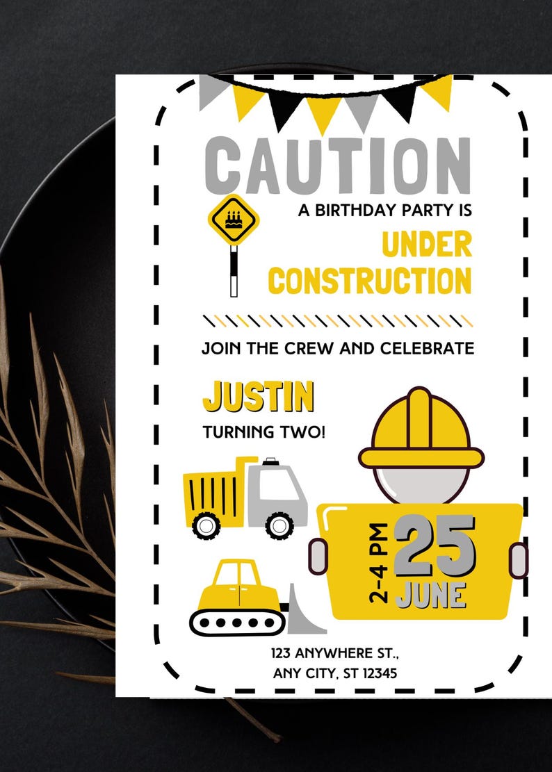 EDITABLE Birthday Party Invitation | Construction Party | Tractors ...