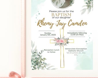 EDITABLE Baptism Invitation Christening Invitation Dedication Cross ...