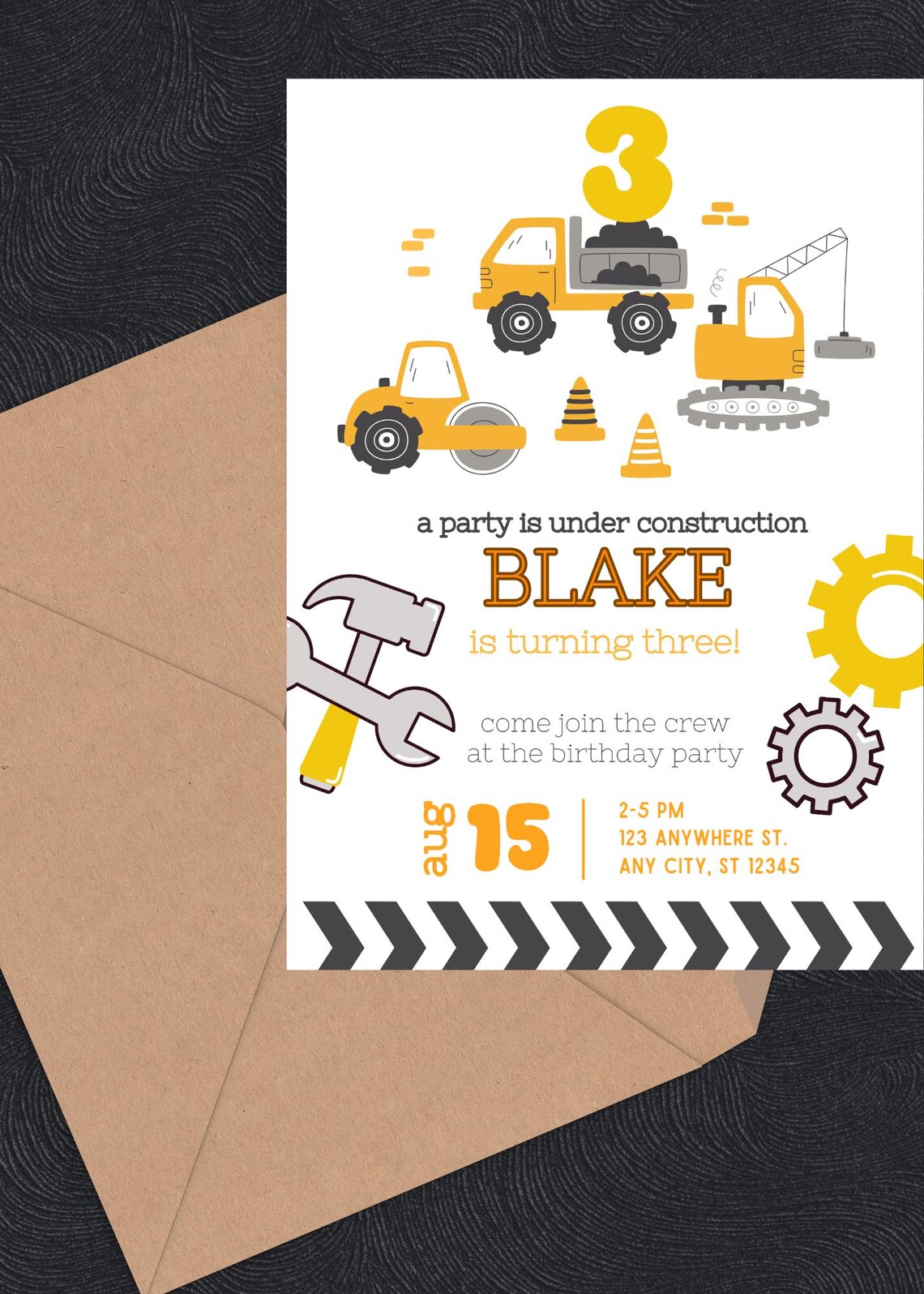 Editable Construction Birthday Invitation: Tractor & Tools Party (DIY ...