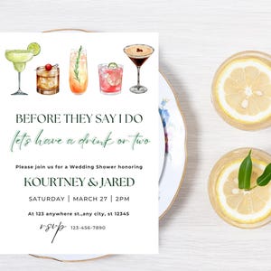 EDITABLE Bridal Shower Invitation | Cocktails | Bride & Groom | Couples ...