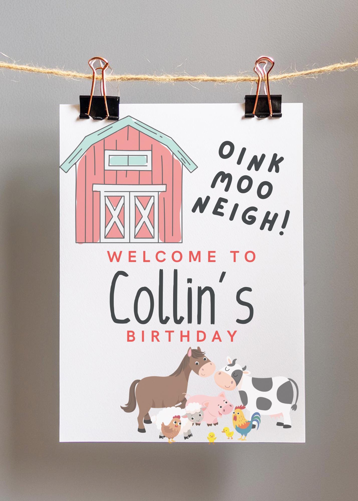 EDITABLE Birthday Sign | Farm Birthday Poster | Oink Moo Neigh ...