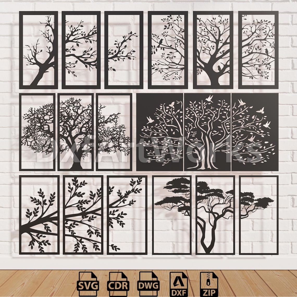6 Tree Panels, Wall Panels, Room Decor, Tree Patterns, Laser, CNC ...
