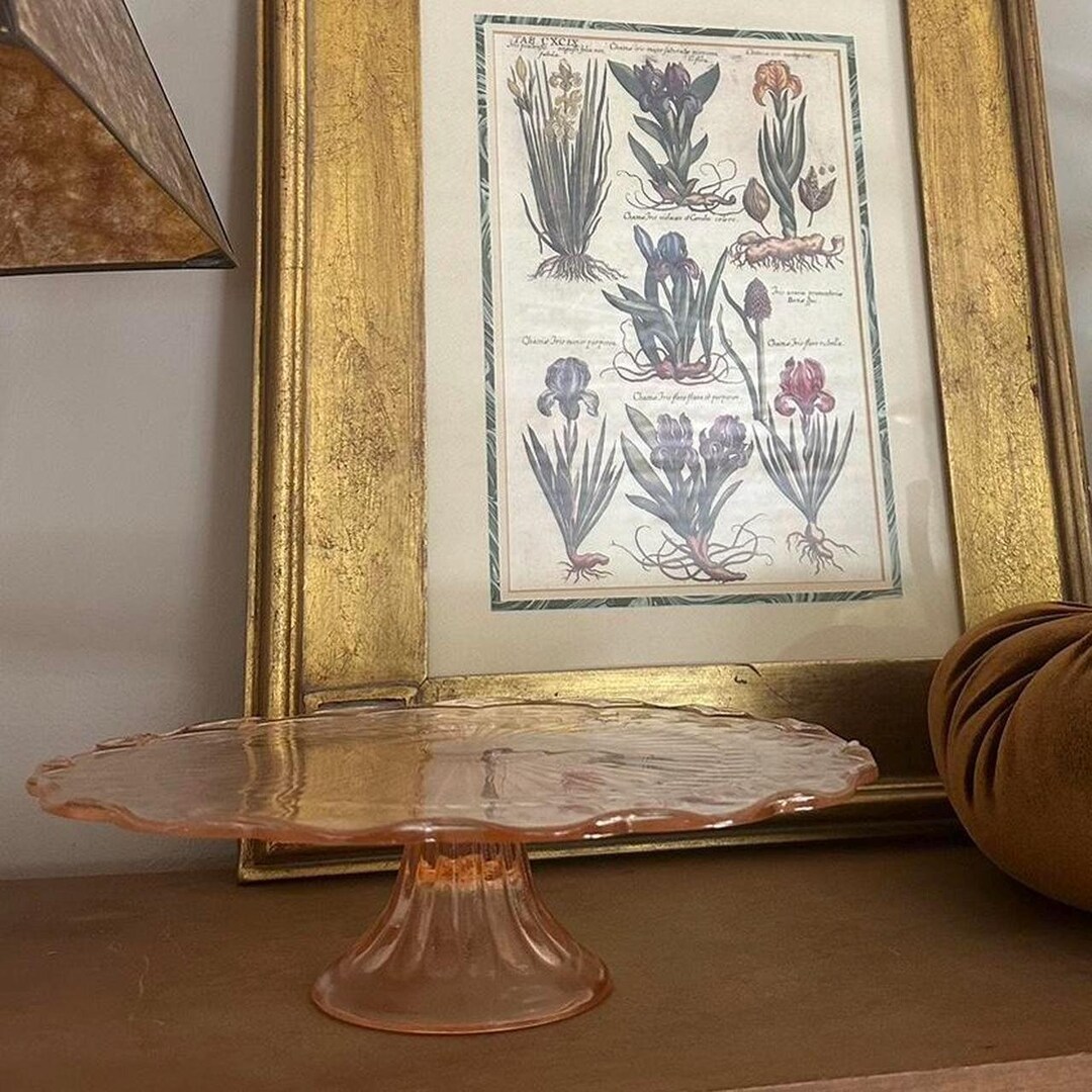 Rose Tinted Scallop Edge Depression Glass Cake Stand - Etsy