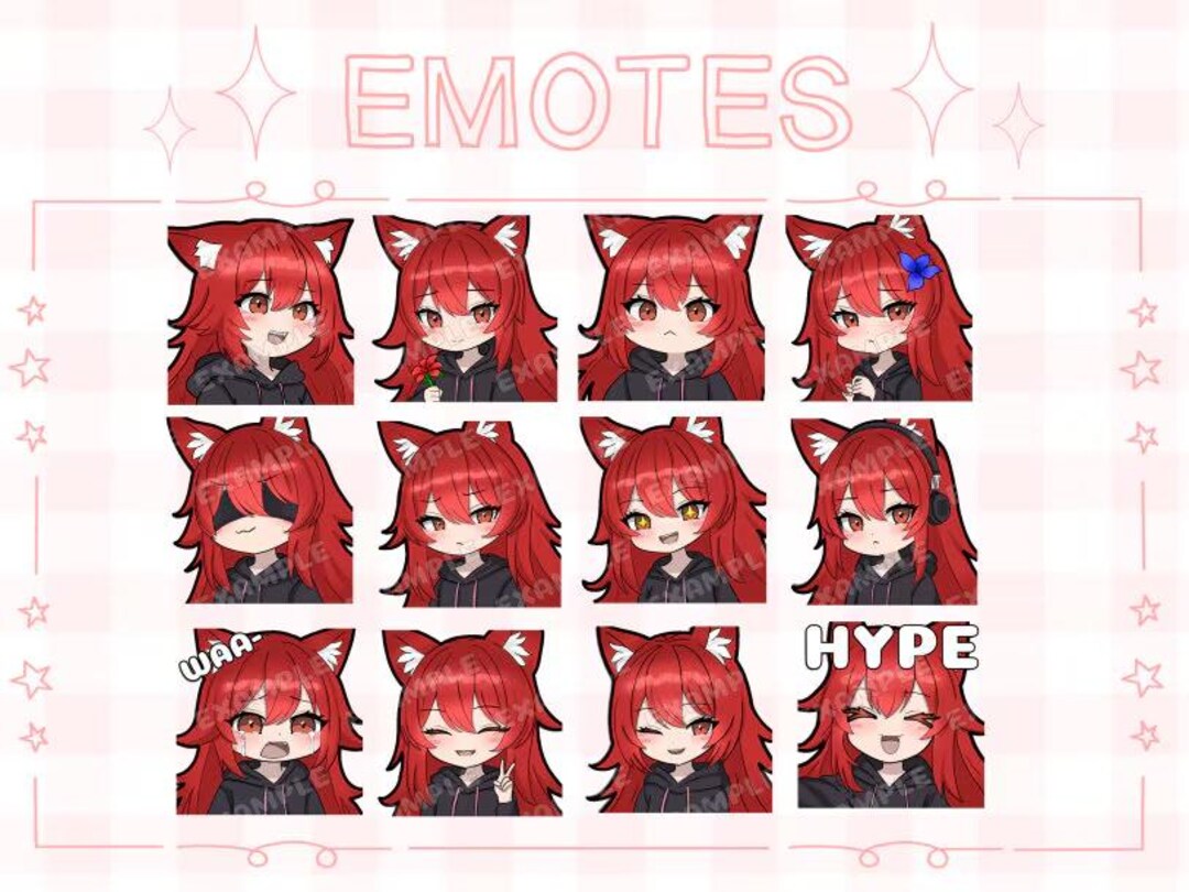 Red Cat Girl Emotes: Twitch/discord/youtube (digital Download) - Etsy