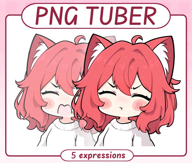Pink Haired Cat Girl Chibi Pngtuber Model (digital Download) - Etsy Ireland