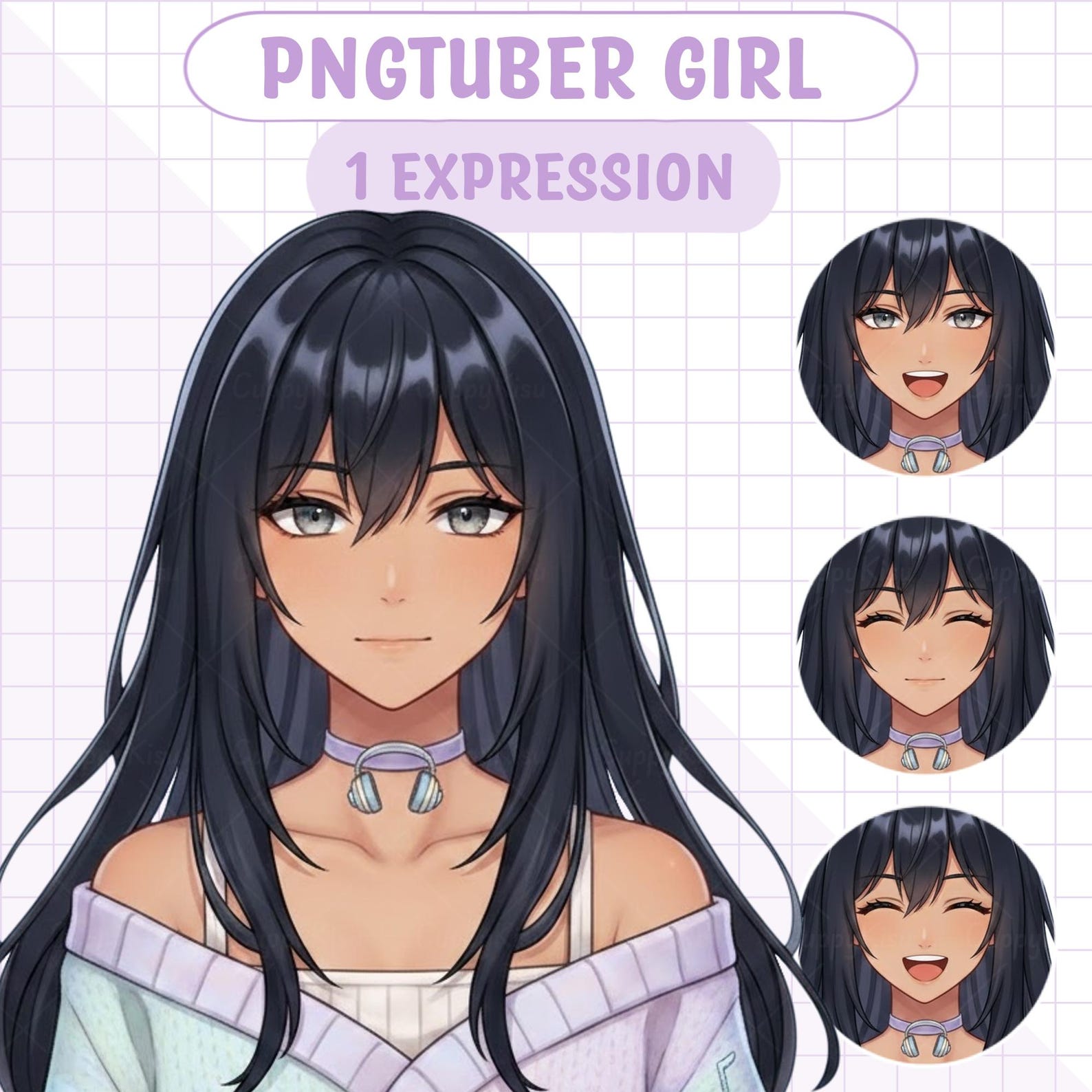 Anime Girl Pngtuber Model | Premade Reactive Avatar (digital Download ...