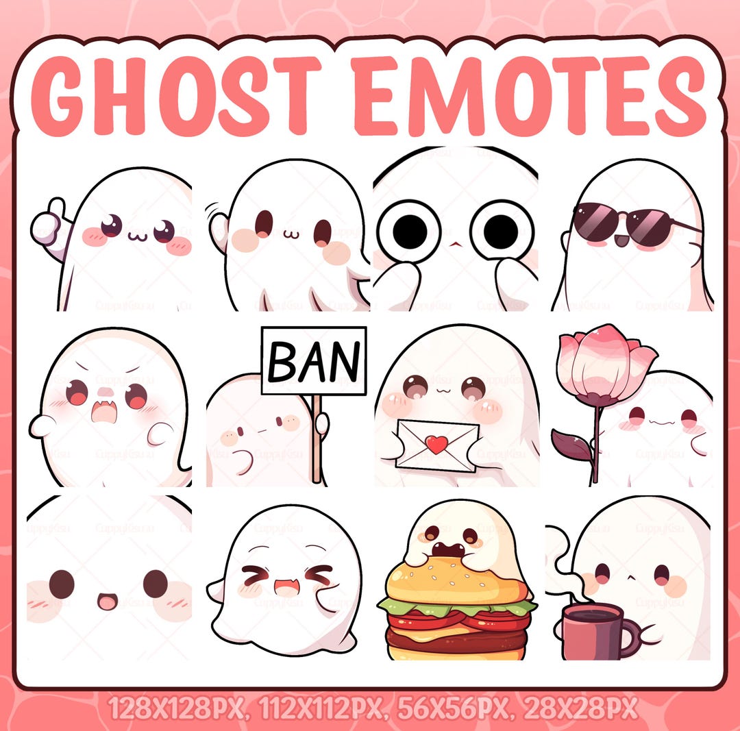 12 Cute Ghost Emotes – Kawaii Twitch, Discord, Youtube (digital ...