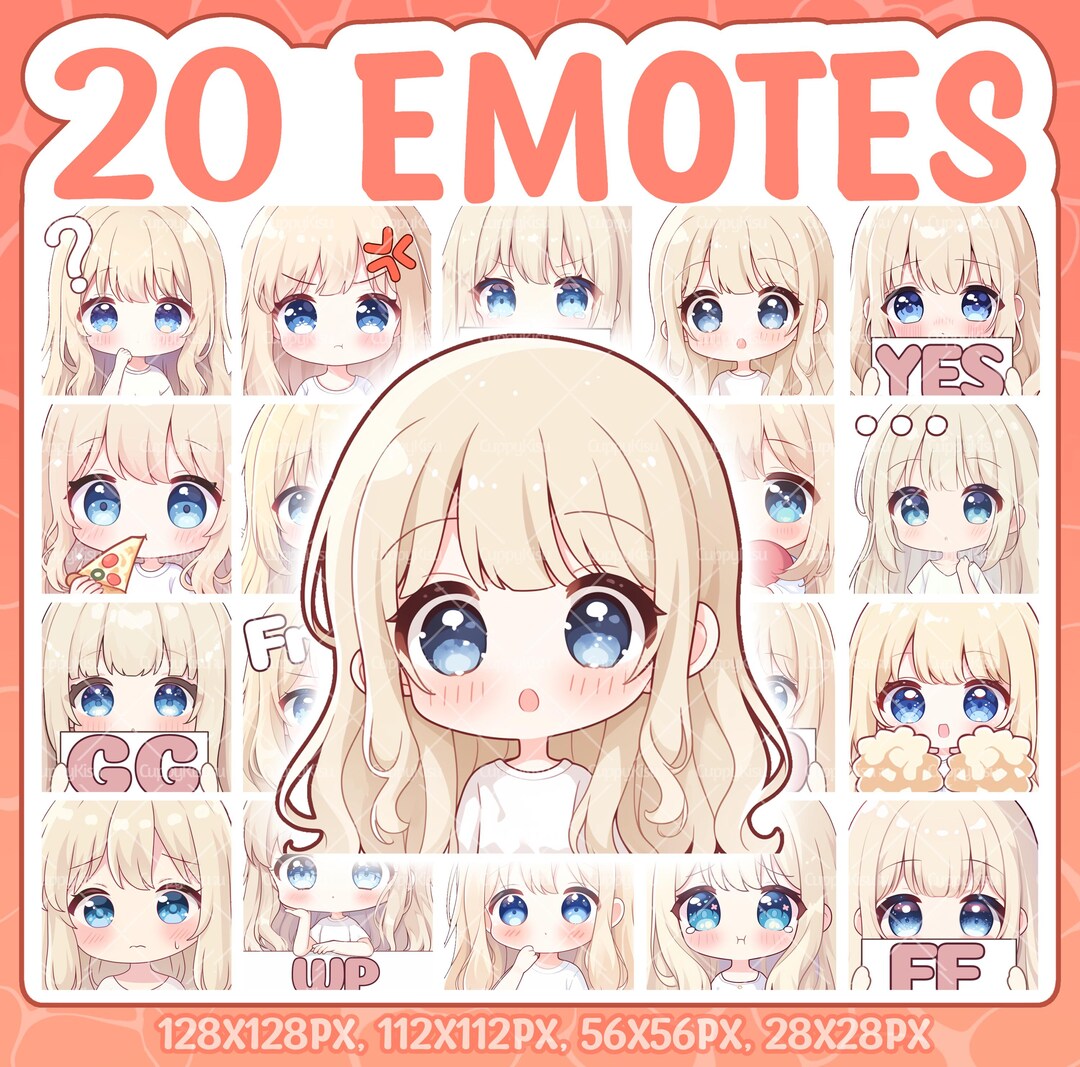 20 Blonde Girl Emotes: Kawaii Twitch/discord Streamer Graphics (digital ...