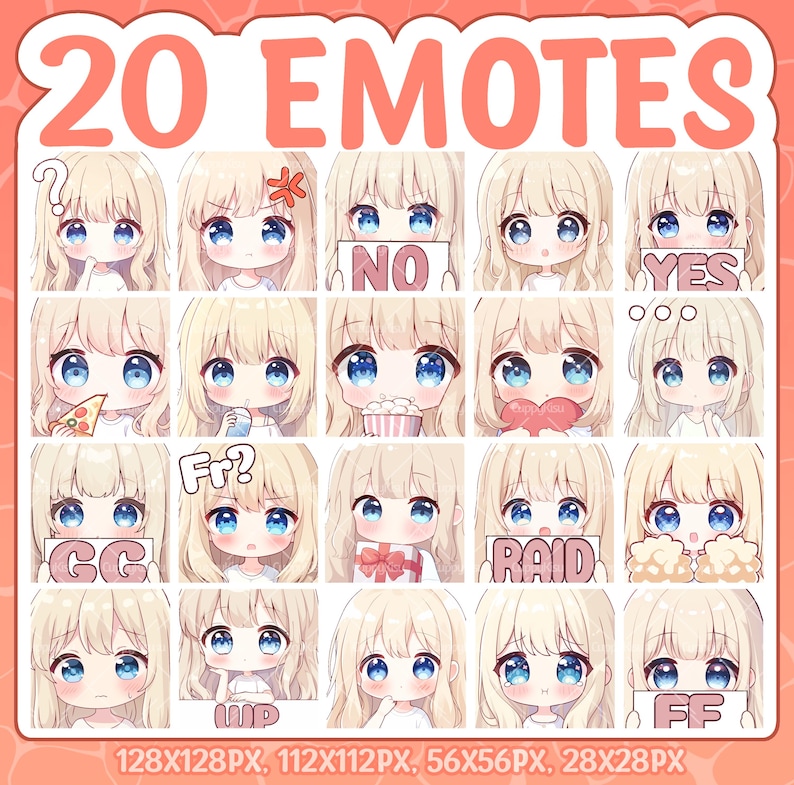 20 Blonde Girl Emotes: Kawaii Twitch/discord Streamer Graphics (digital ...