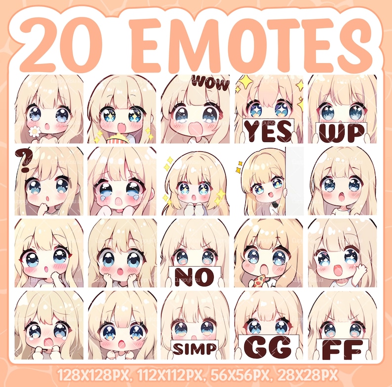 Blonde Girl Twitch Emotes: Kawaii Anime Discord Emotes (digital ...