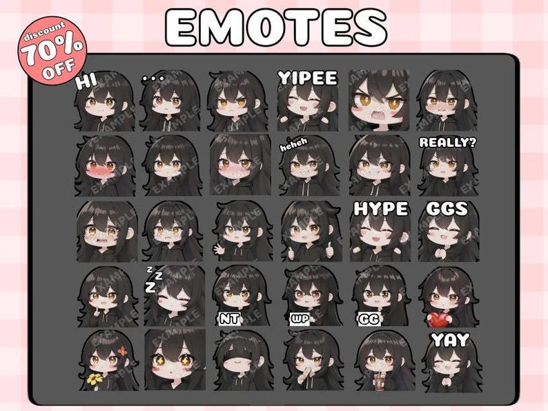 Black Hair Girl Emotes: Twitch/discord Stream Emoji (digital Download ...