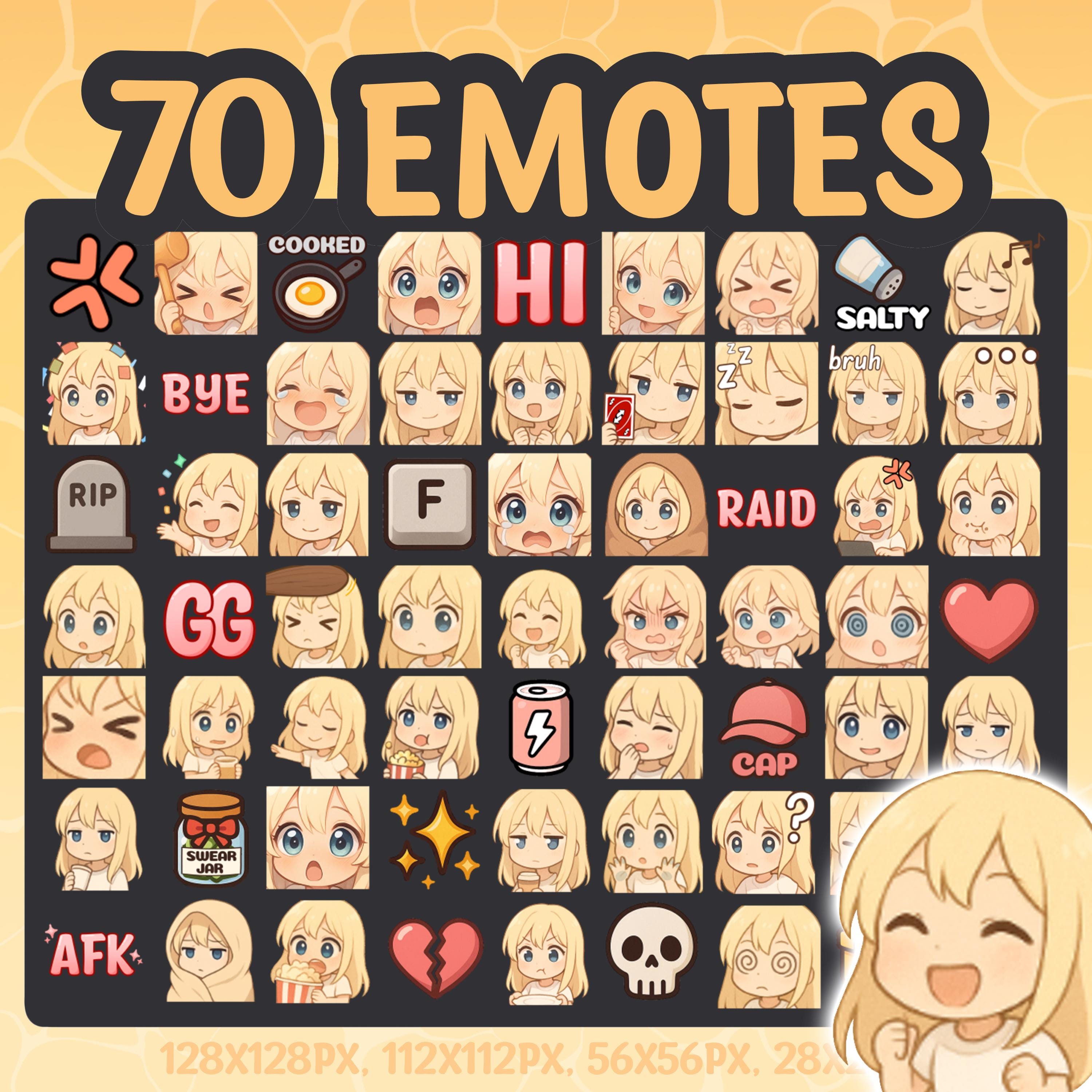 70+ BLONDE GIRL EMOTES, Blue Eyes, White Shirt / Twitch Emotes ...