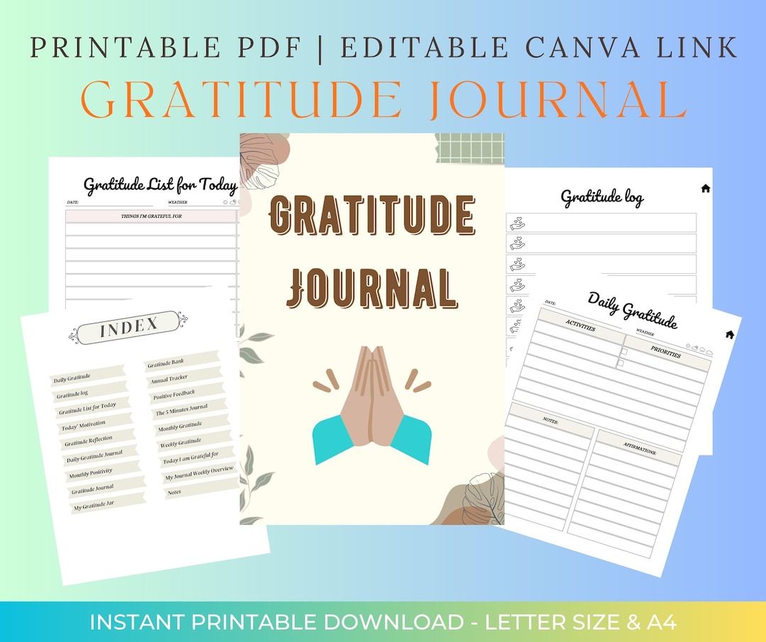 Digital Gratitude Journal | Printable Thankfulness Planner and ...
