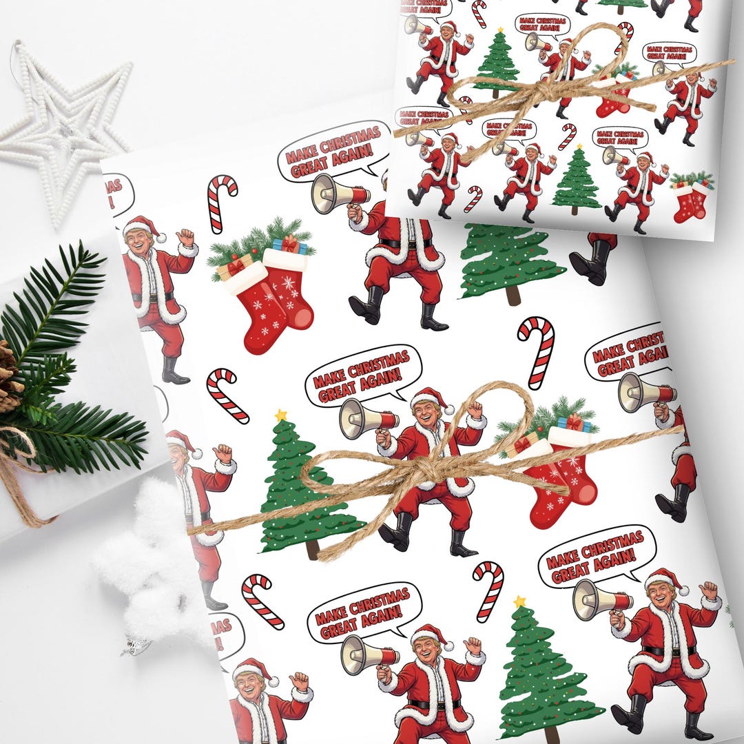 Trump Inspired Funny Christmas Wrapping Paper • Political Holiday Gift ...