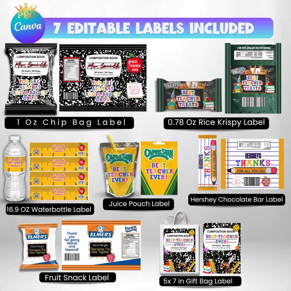 Teacher Appreciation Week Bundle, Editable Party Favor Templates, Thank ...