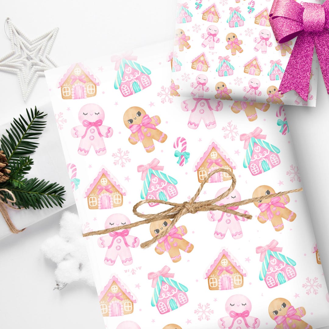 Pink Gingerbread Wrapping Paper | Cute Christmas Gift Wrap | Holiday ...