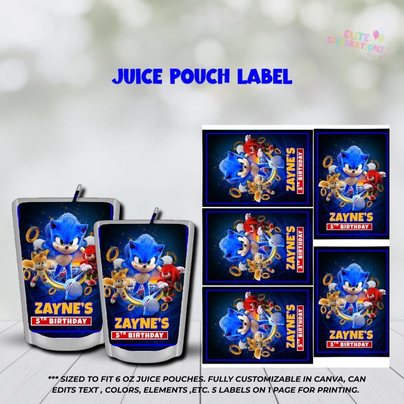 Personalized Sonic Birthday Party Favor Bundle, Editable Sonic Birthday ...