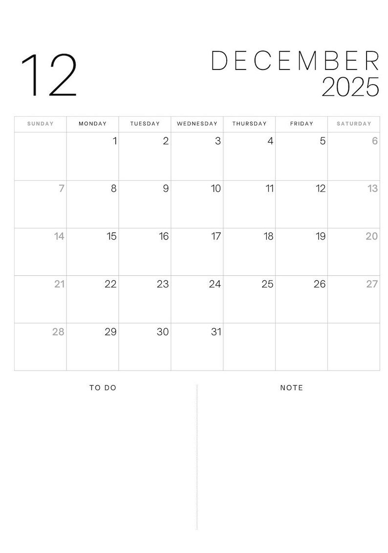 2025 Simple Calendar - Etsy