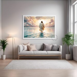 He Calms the Waves, Psalm 107 Scripture Wall Art, Jesus Walking on ...