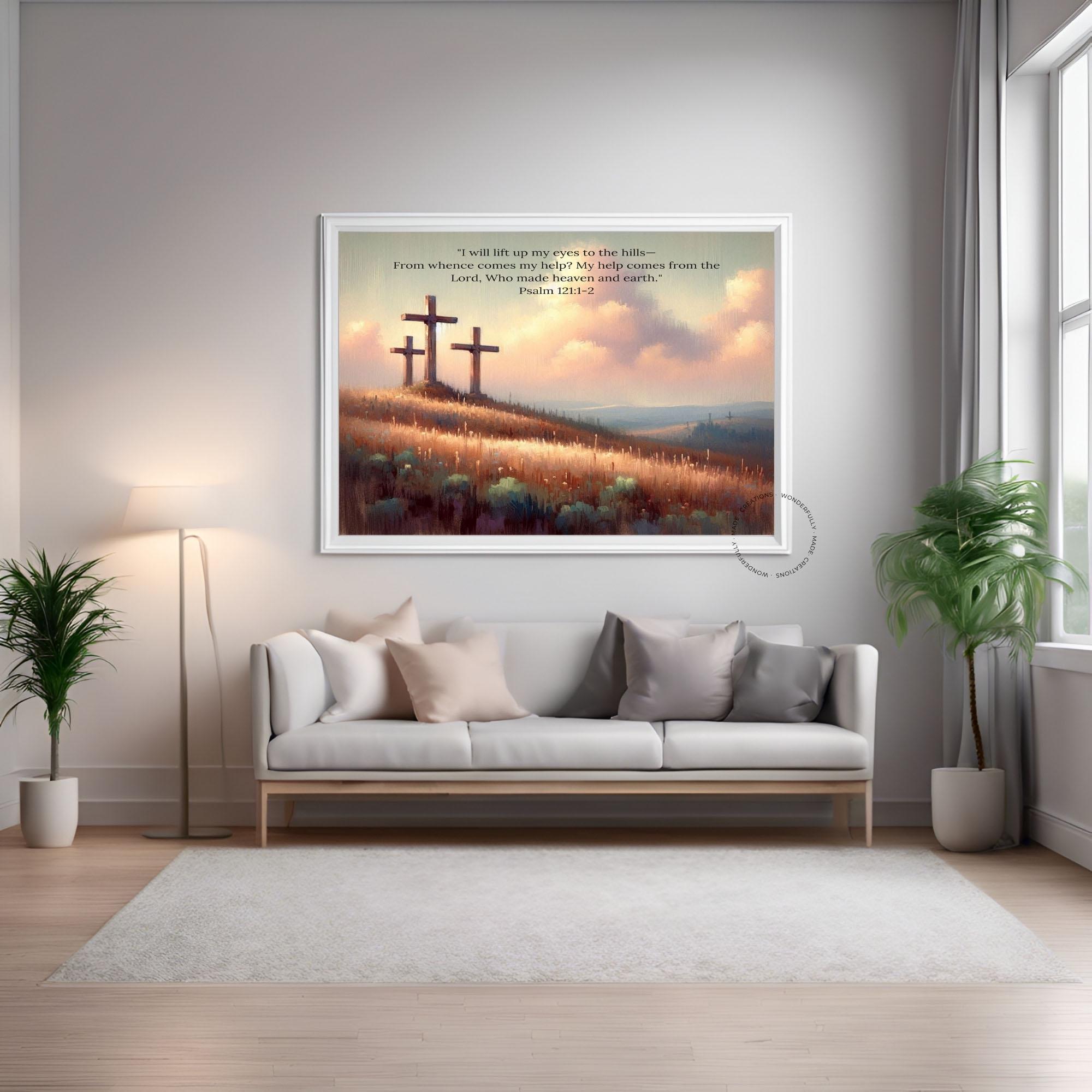 Calvary Crosses Wall Art, Psalm 121 Scripture Decor, Jesus Crucifixion ...