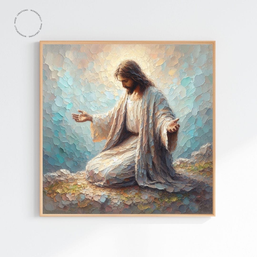 Jesus Kneeling in Prayer, Inspirational Christian Wall Art, Christian ...