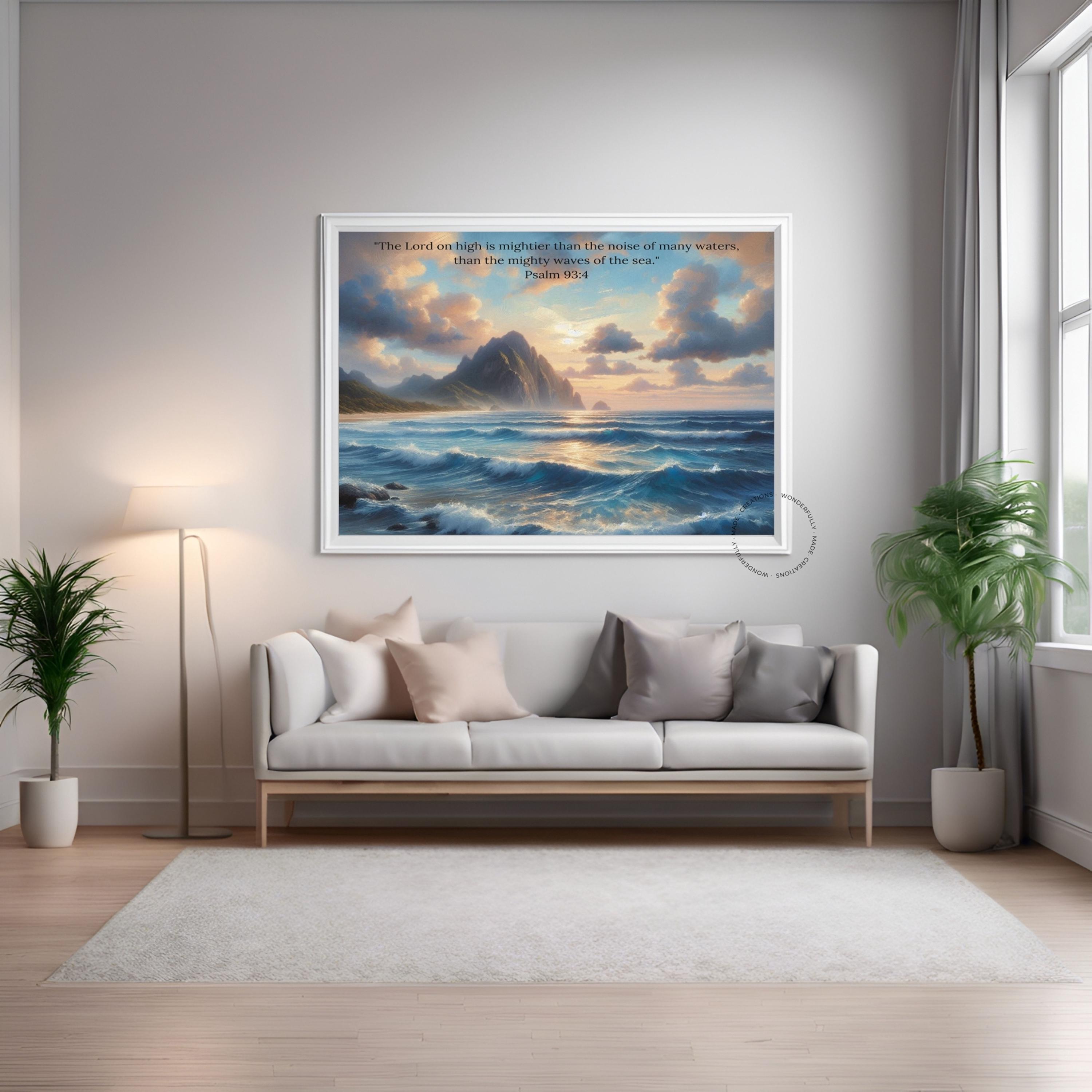 Mightier Than the Waves, Psalm 93:4 Scripture Wall Art, Ocean Waves ...
