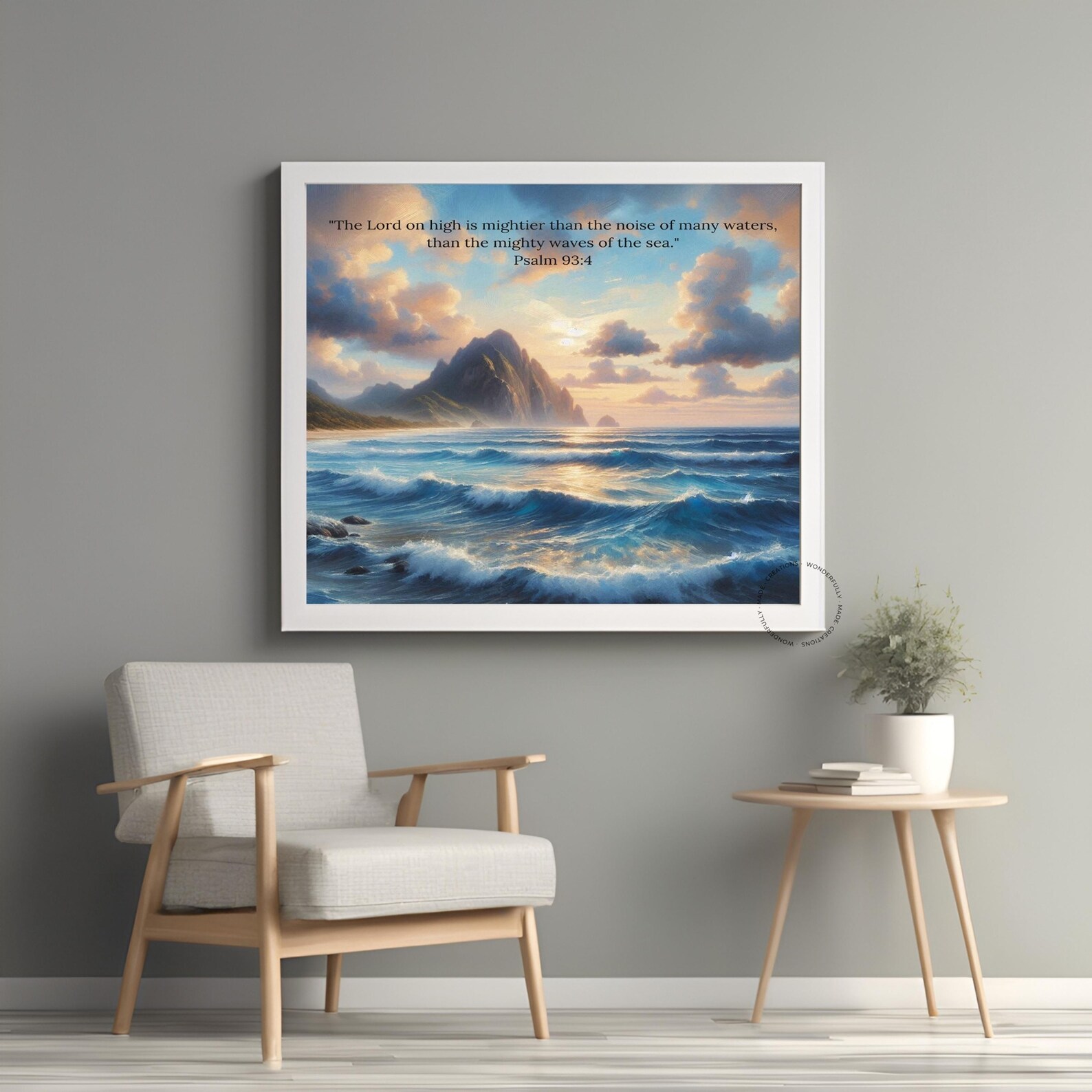 Mightier Than the Waves, Psalm 93:4 Scripture Wall Art, Ocean Waves ...