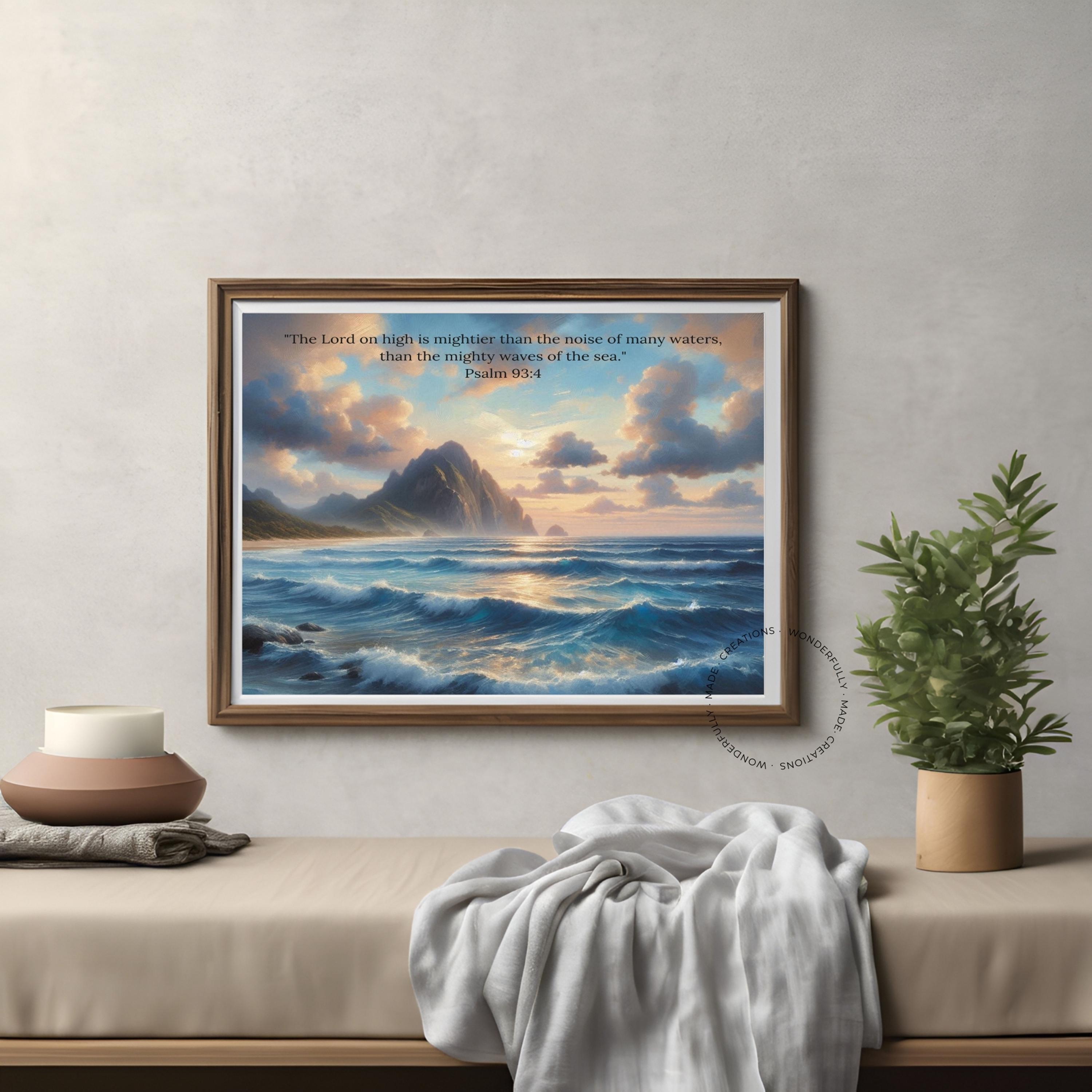 Mightier Than the Waves, Psalm 93:4 Scripture Wall Art, Ocean Waves ...
