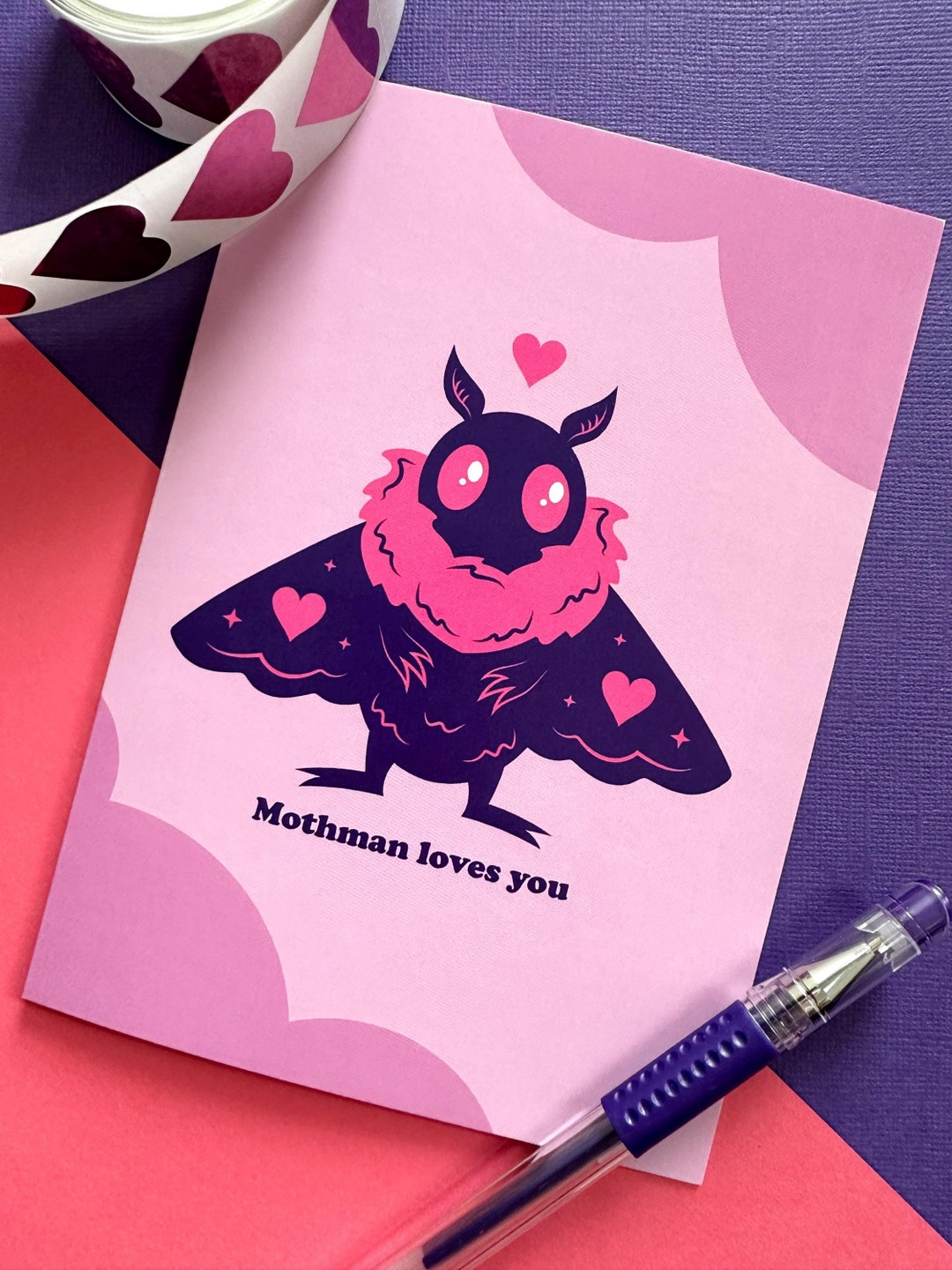Mothman Loves You Greeting Card - Spooky Cute Romantic Card - Etsy