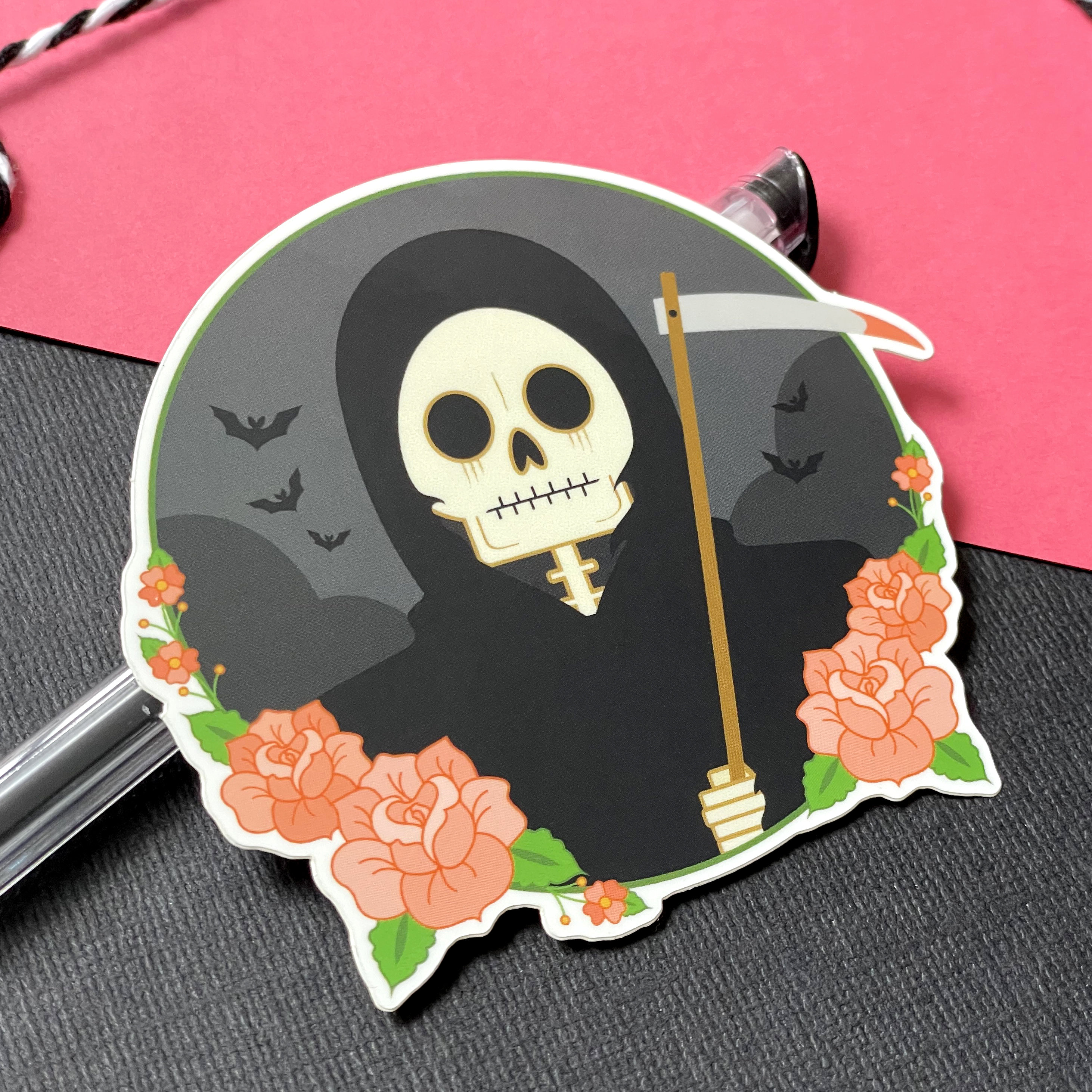 Grim Reaper Roses Vinyl Sticker Waterproof Spooky Sticker Skeleton ...
