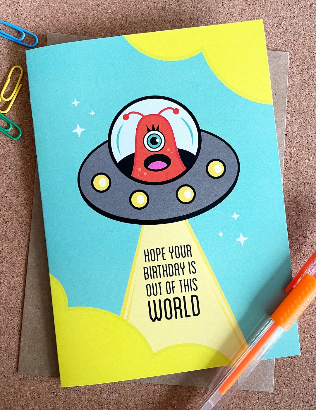 Out of This World Alien Birthday Greeting Card - UFO Birthday Card ...