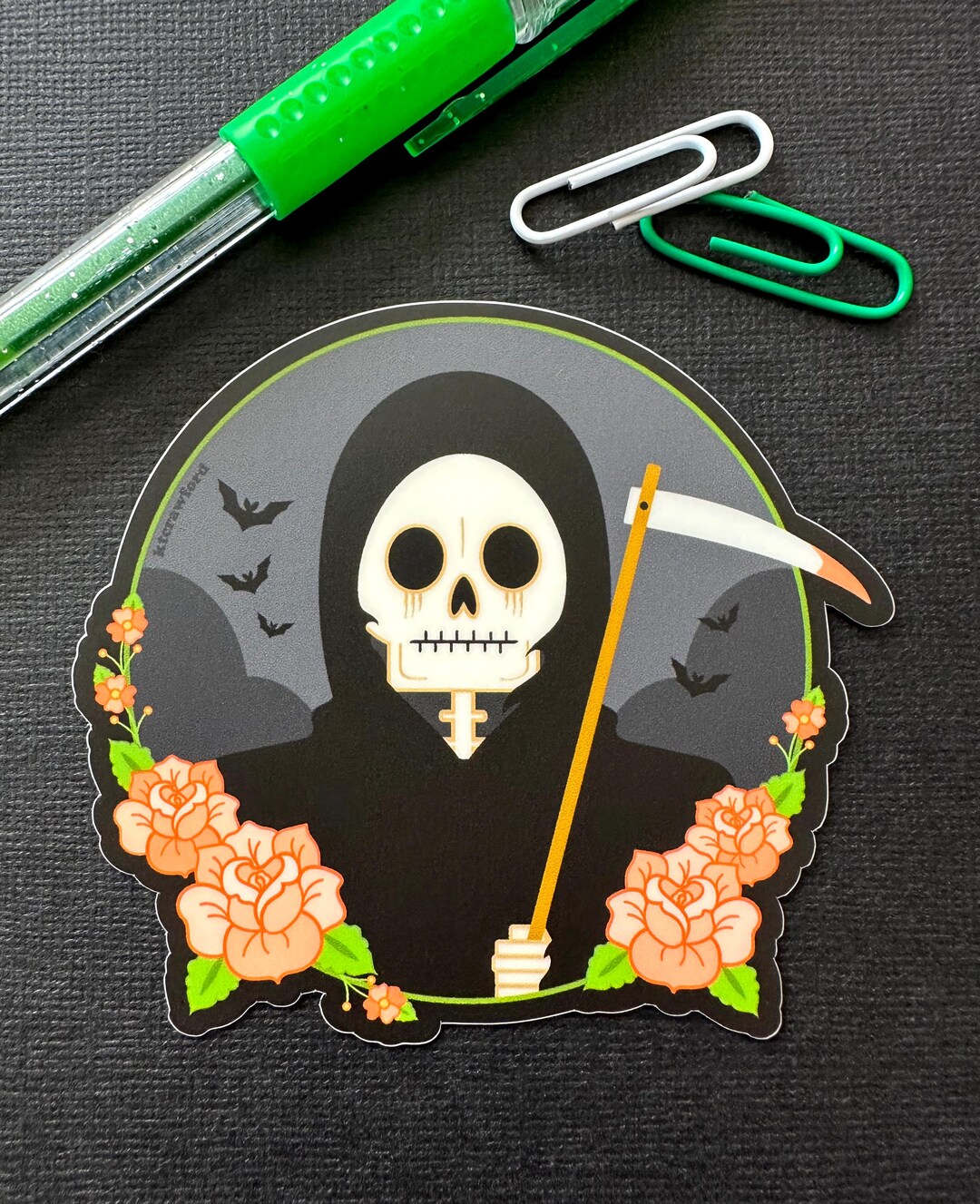 Grim Reaper Roses Matte Vinyl Sticker - Etsy