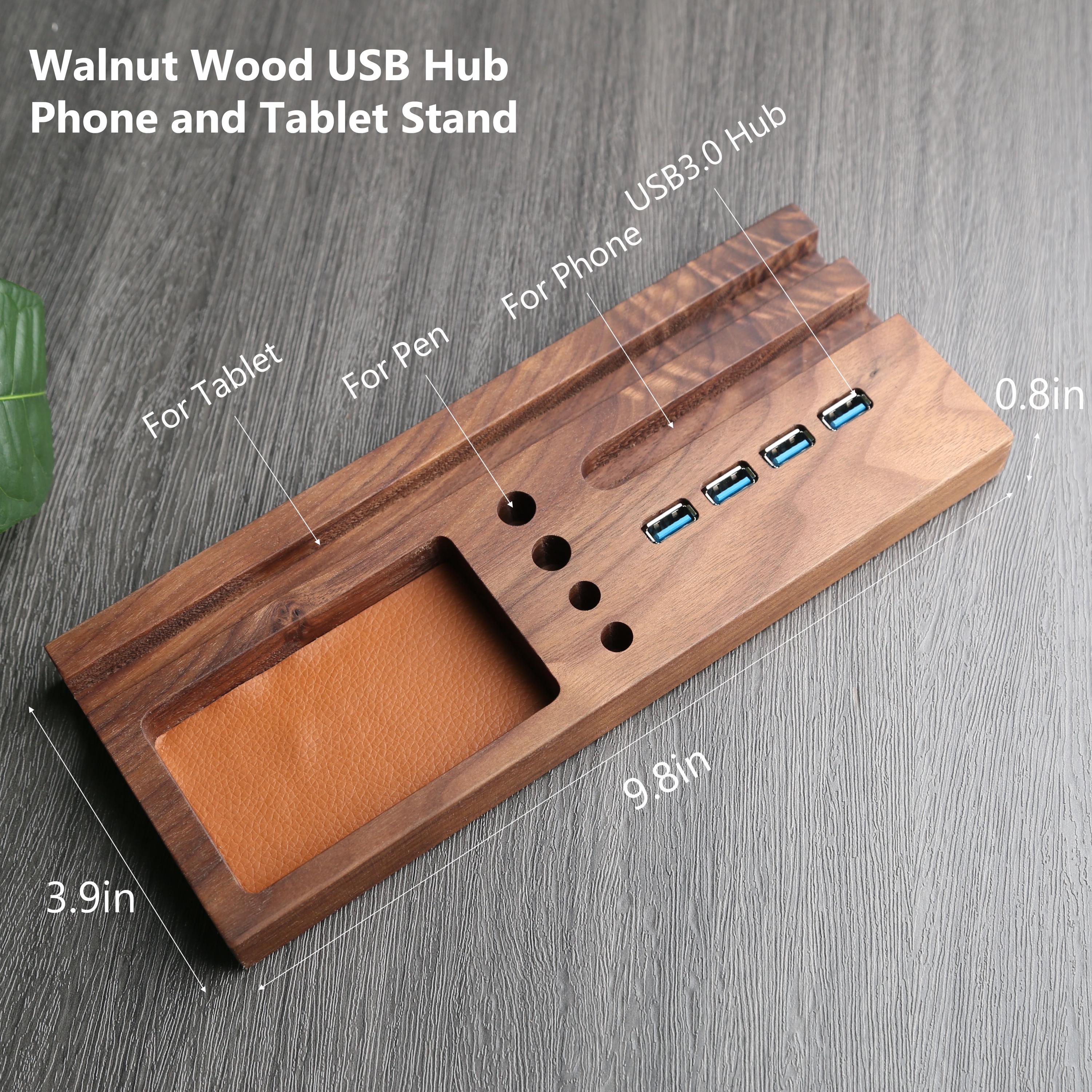 Walnut Wood USB 3.0 Hub Docking Station,phone/tablet Stand,pen Holder ...