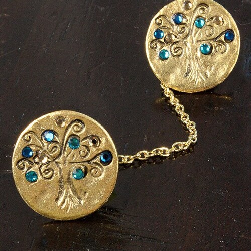 Gold Tree of Life Tallit Clips With Multi Gold Swarovski - Etsy